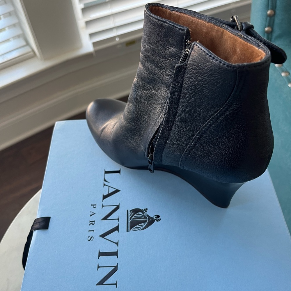 100% Authentic Lanvin Paris Wedge Boots Size 37 Or 6.… - Gem